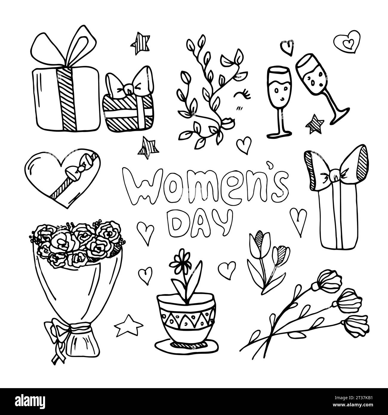 Cartoon cute doodles hand drawn women's day inscription. Sketchy ...