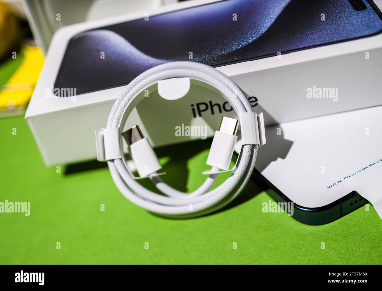 London, UK - Sep 28, 2023: unboxing of the Apple Computers iPhone 15 ...