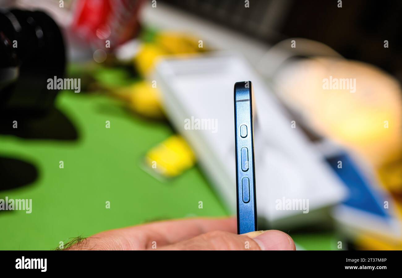 London, UK - Sep 28, 2023: From a POV perspective, a male hand proudly ...