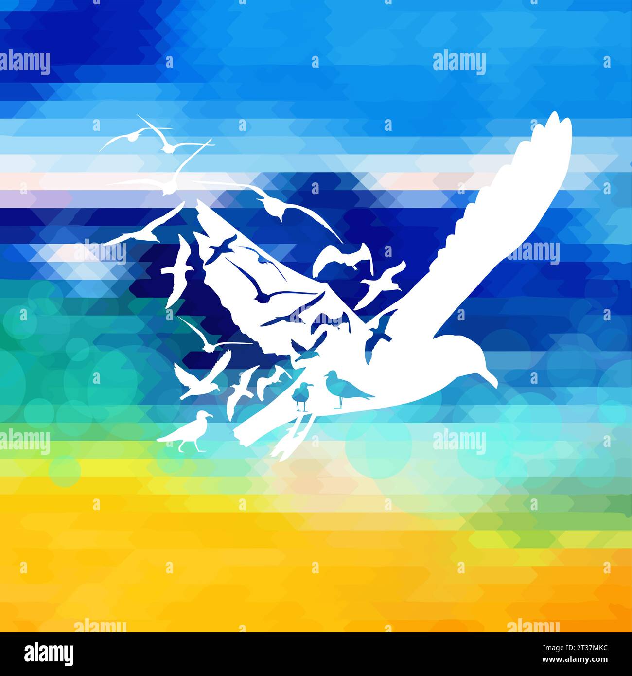 Abstraction of seagulls and sea. hand drawing. Not AI, Illustrat3 ...