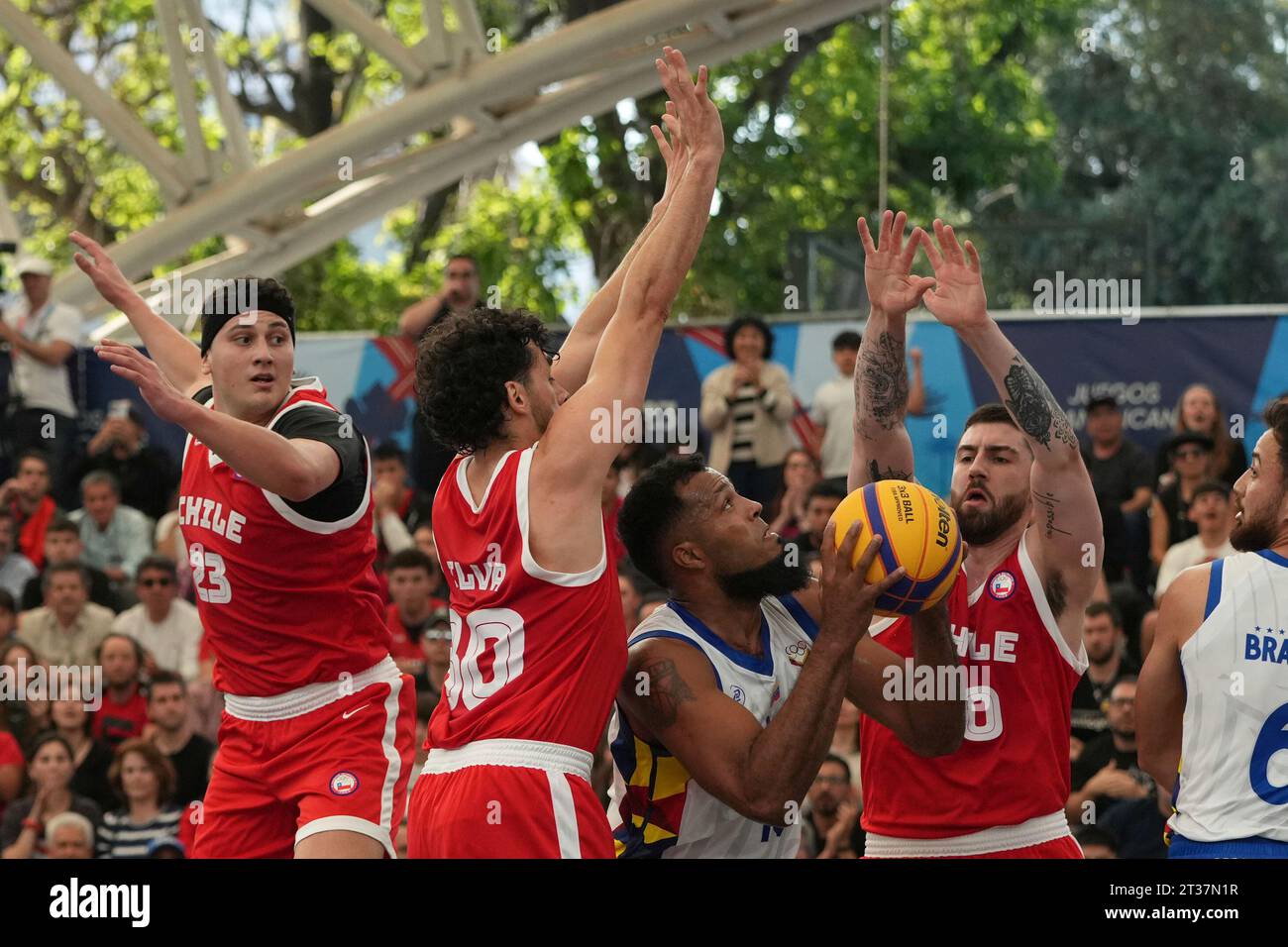 Chile and Venezuela compete in the men's 3x3 basketball semifinal at ...