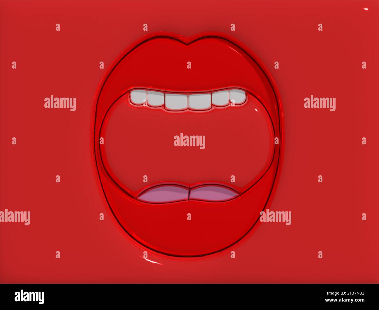 Open mouth with red lips and white teeth, screaming. 3D rendering ...