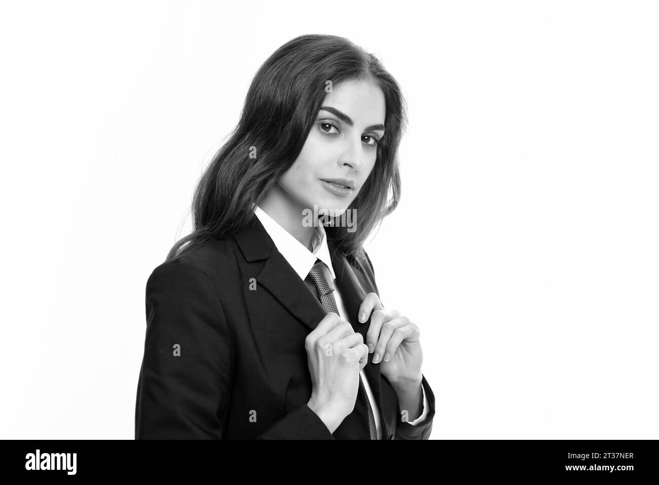 Business woman in suit and tie. Confident female entrepreneur ...