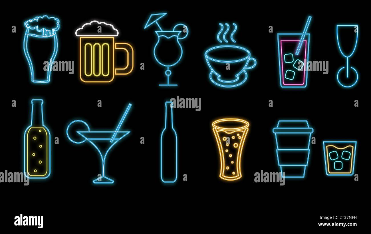 Set of multicolored abstract neon glowing shiny icons, signs of ...