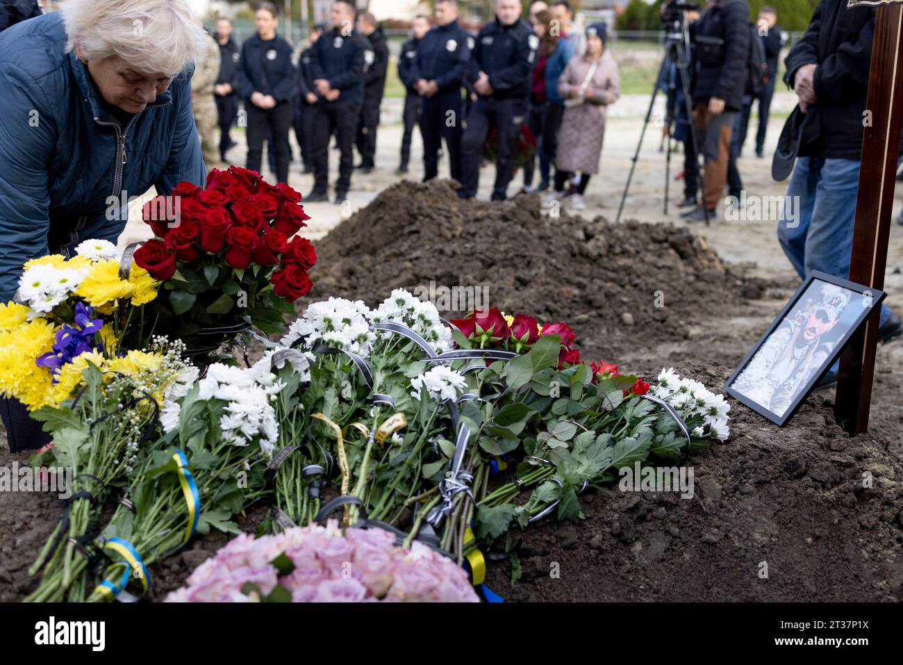 Lviv, Ukraine. 23rd Oct, 2023. A relative of the fallen Ukrainian ...