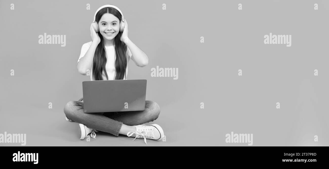 back to school. teen influencer blogging. happy girl in headphones ...