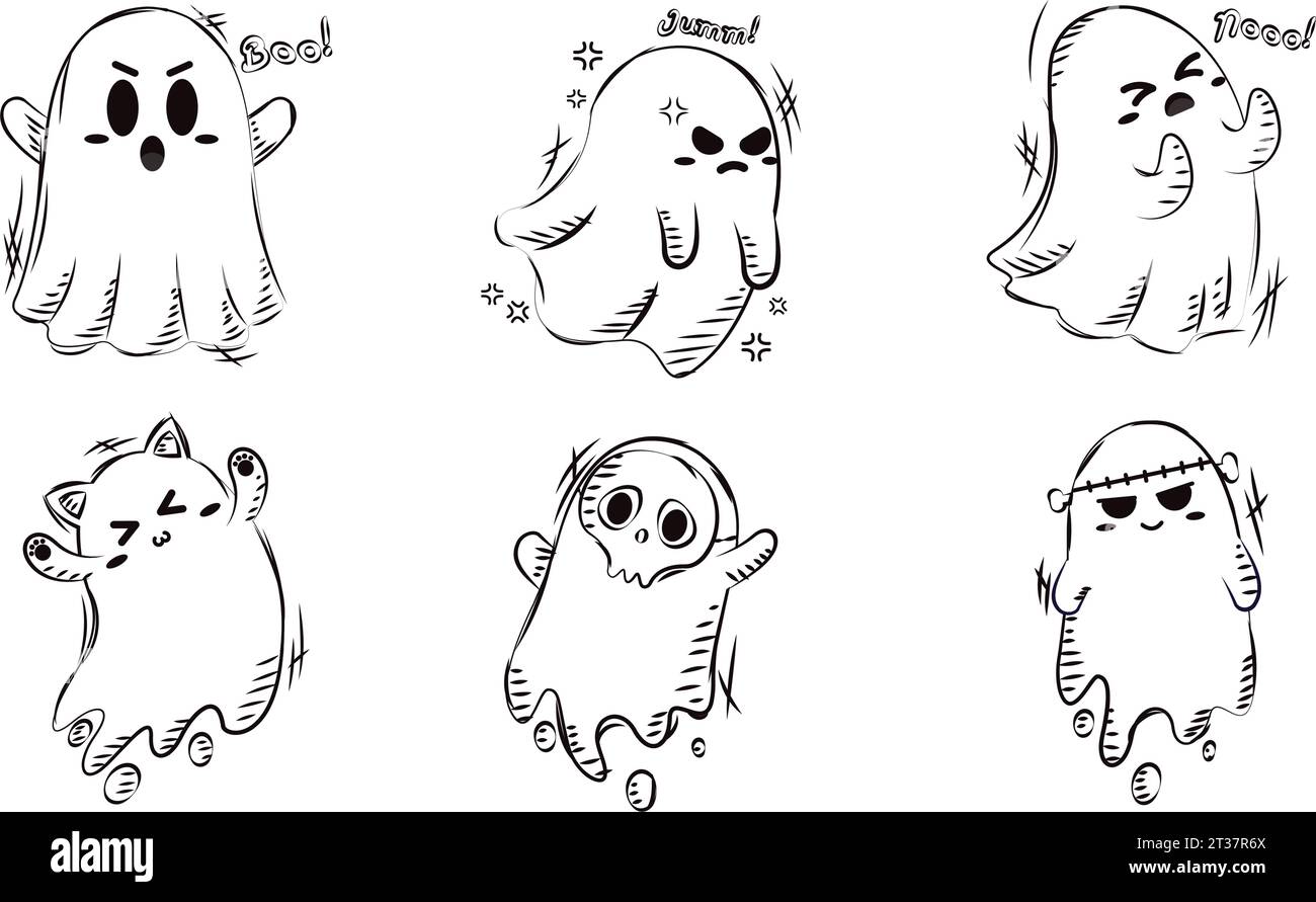Set of cute halloween ghost characters Vector Stock Vector Image & Art ...