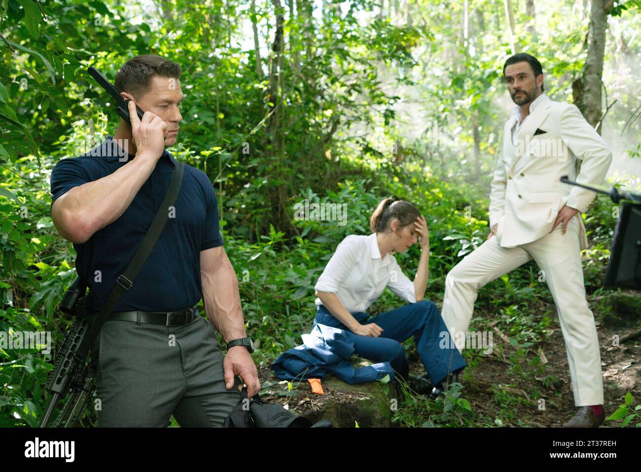 FREELANCE, from left: John Cena, Alison Brie, Juan Pablo Raba, 2023. ph ...