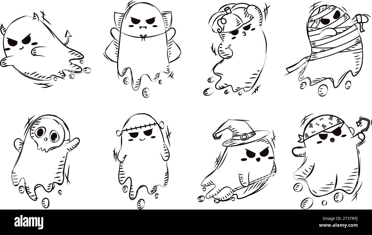 Set of cute halloween ghost characters Vector Stock Vector Image & Art ...