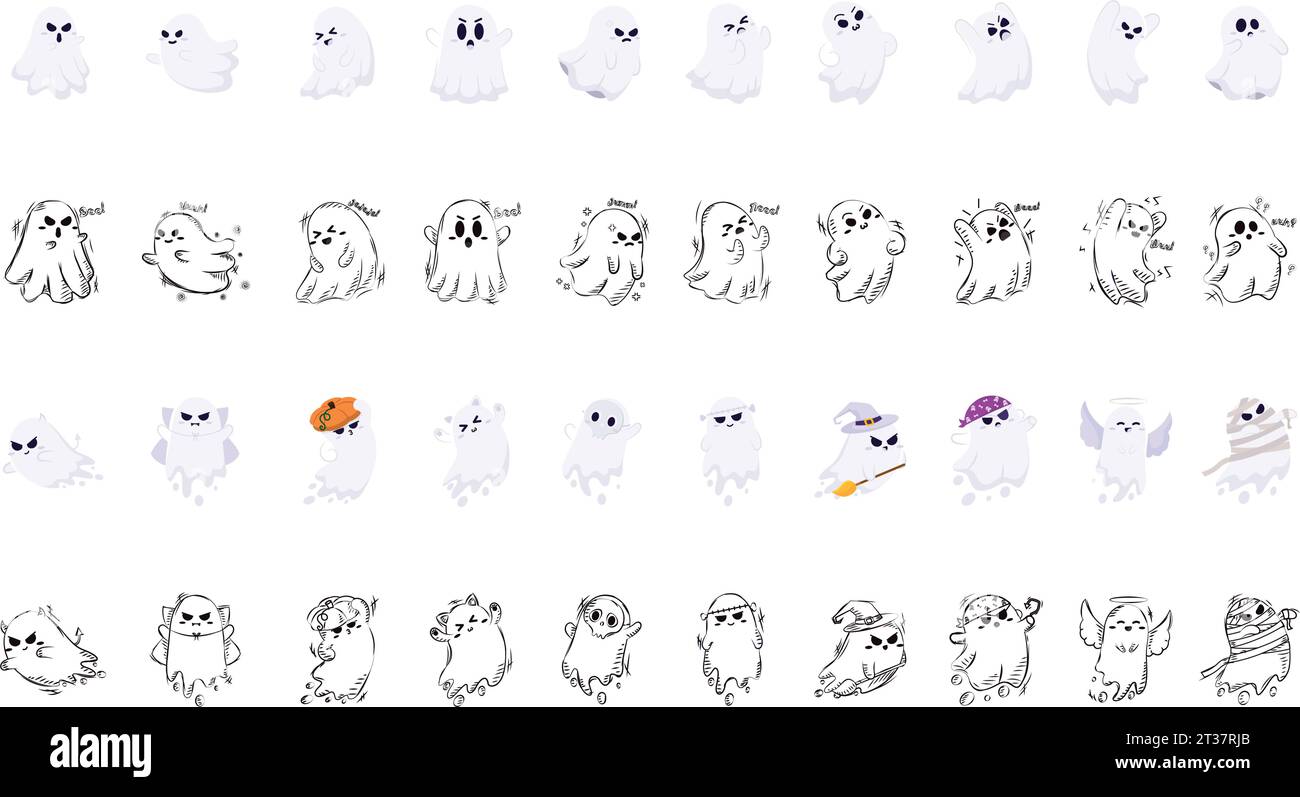 Set of cute halloween ghost characters Vector Stock Vector Image & Art ...