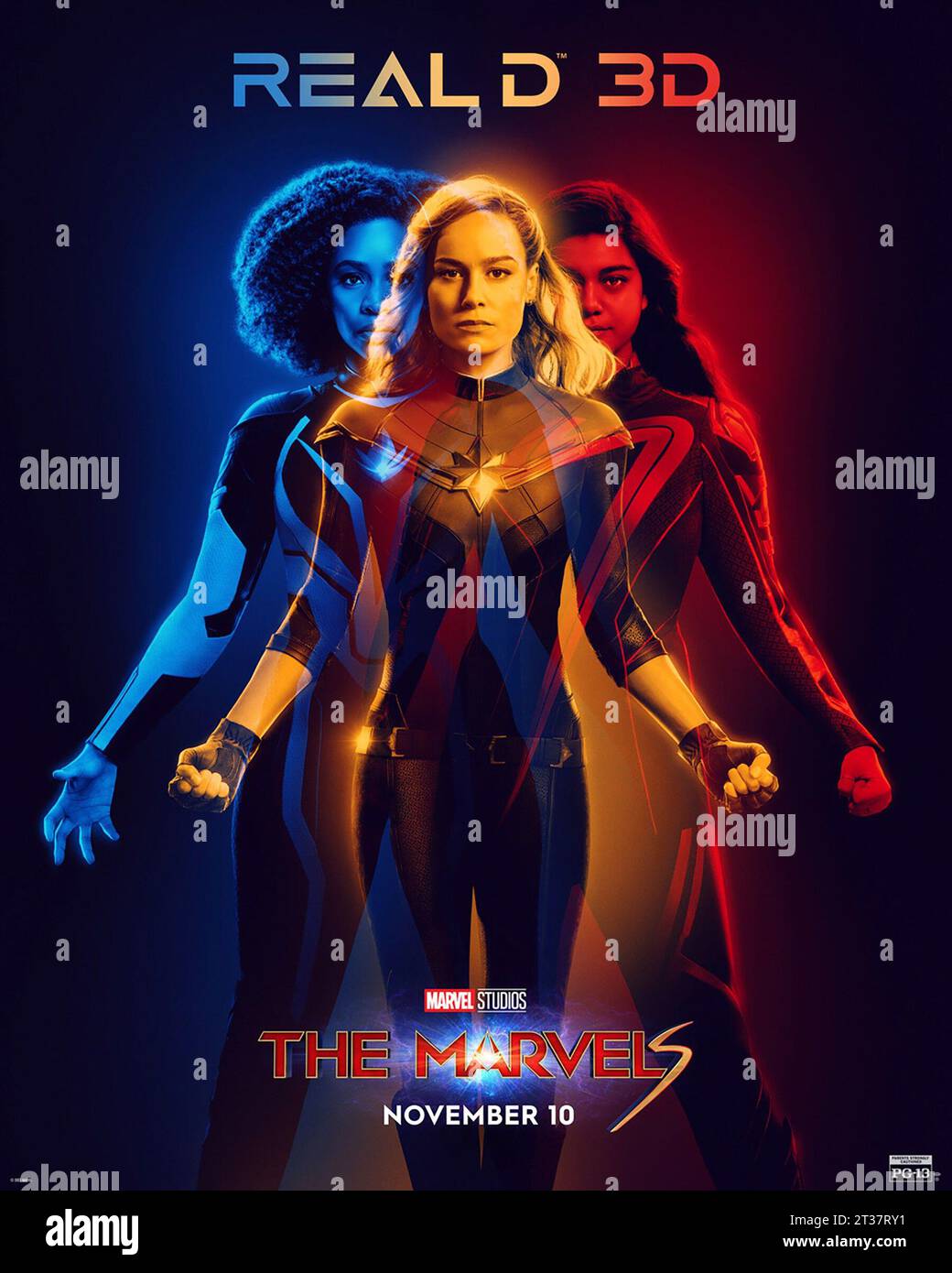 THE MARVELS, (aka CAPTAIN MARVEL 2), US Real D 3D poster, from left ...
