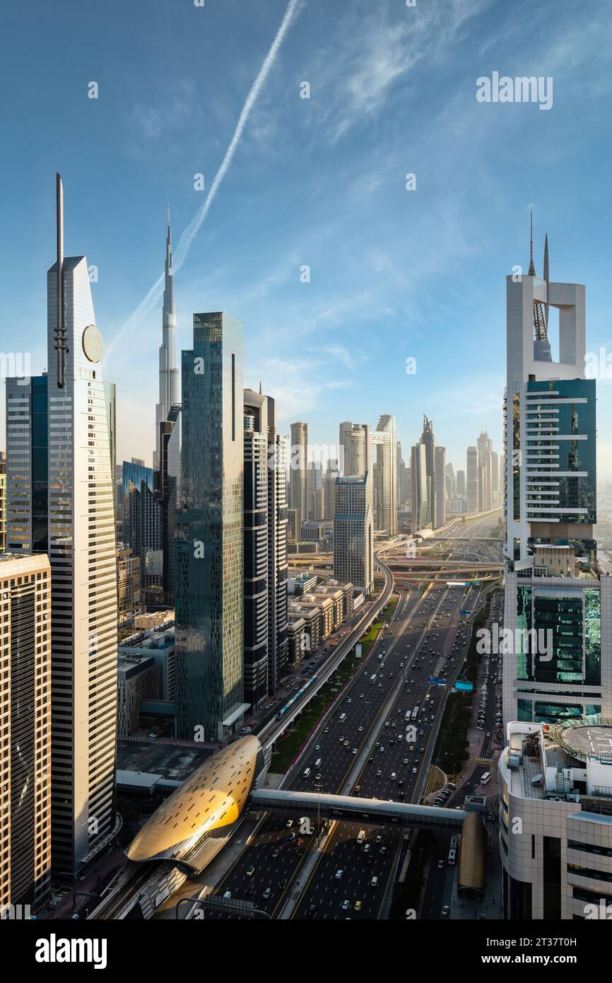Skyscrapers along the famous Sheikh Zayed Road in Dubai, United Arab ...