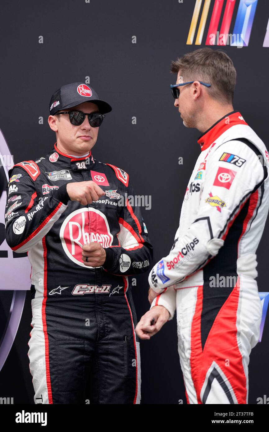 Christopher Bell, left, and Denny Hamlin chat as they wait backstage ...