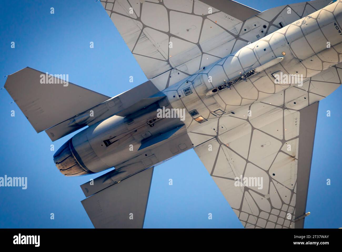 Miramar, California, USA - September 23, 2023: Overhead flies an F-16 ...
