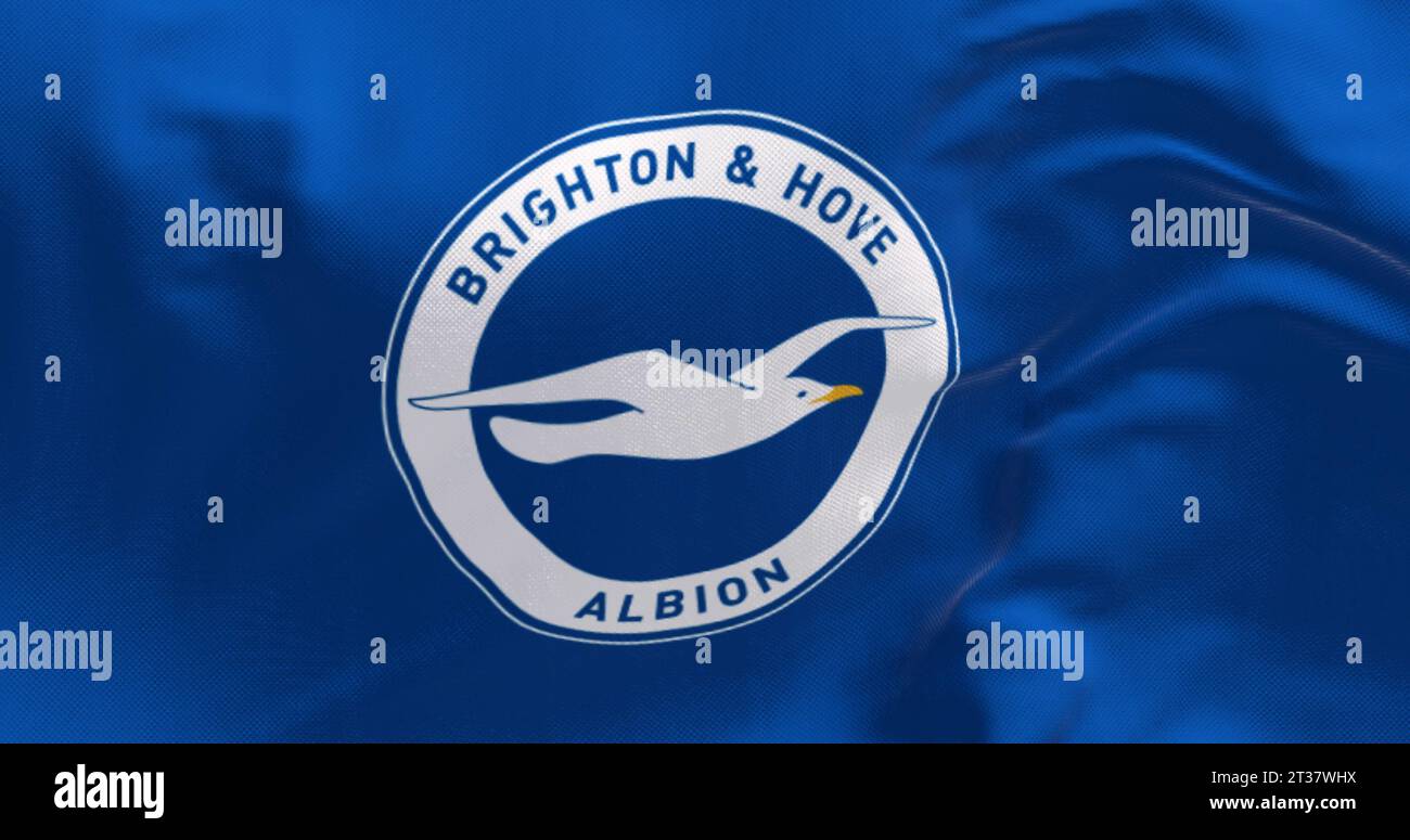 Brighton, UK, oct. 19 2023: Close-up of Brighton football club flag ...