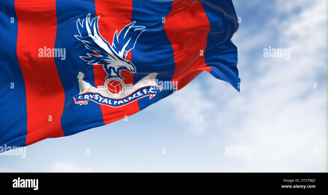 Selhurst, UK, October 2 2023: Crystal Palace football club flag waving ...