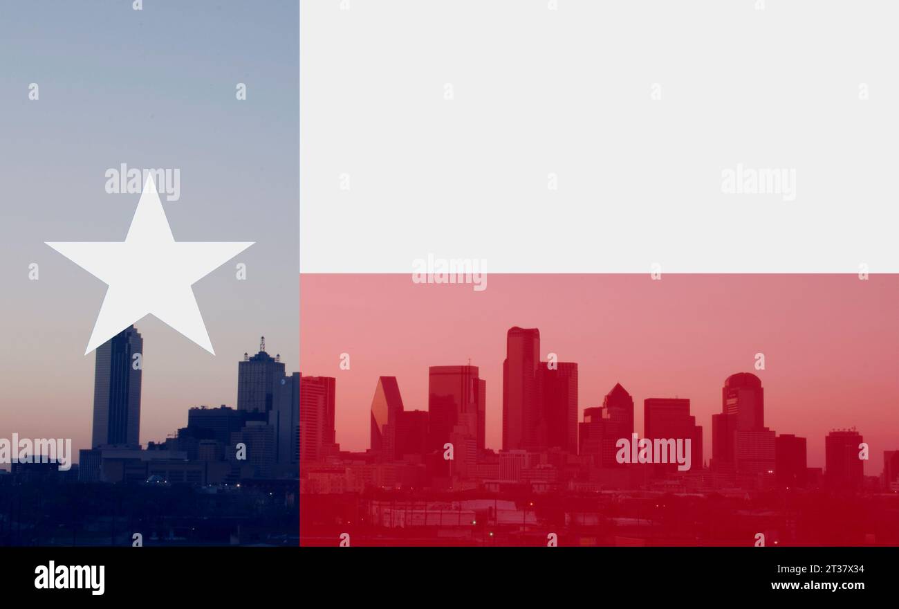 Views of Dallas, Texas Skyline with a Texas Flag Superimposed Stock ...