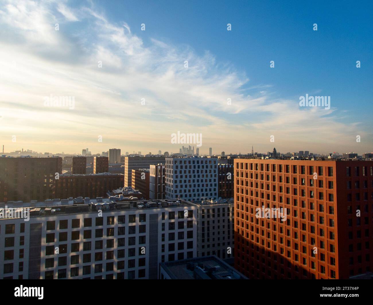 Residential block from the roof. Modern urban architecture. Multi ...