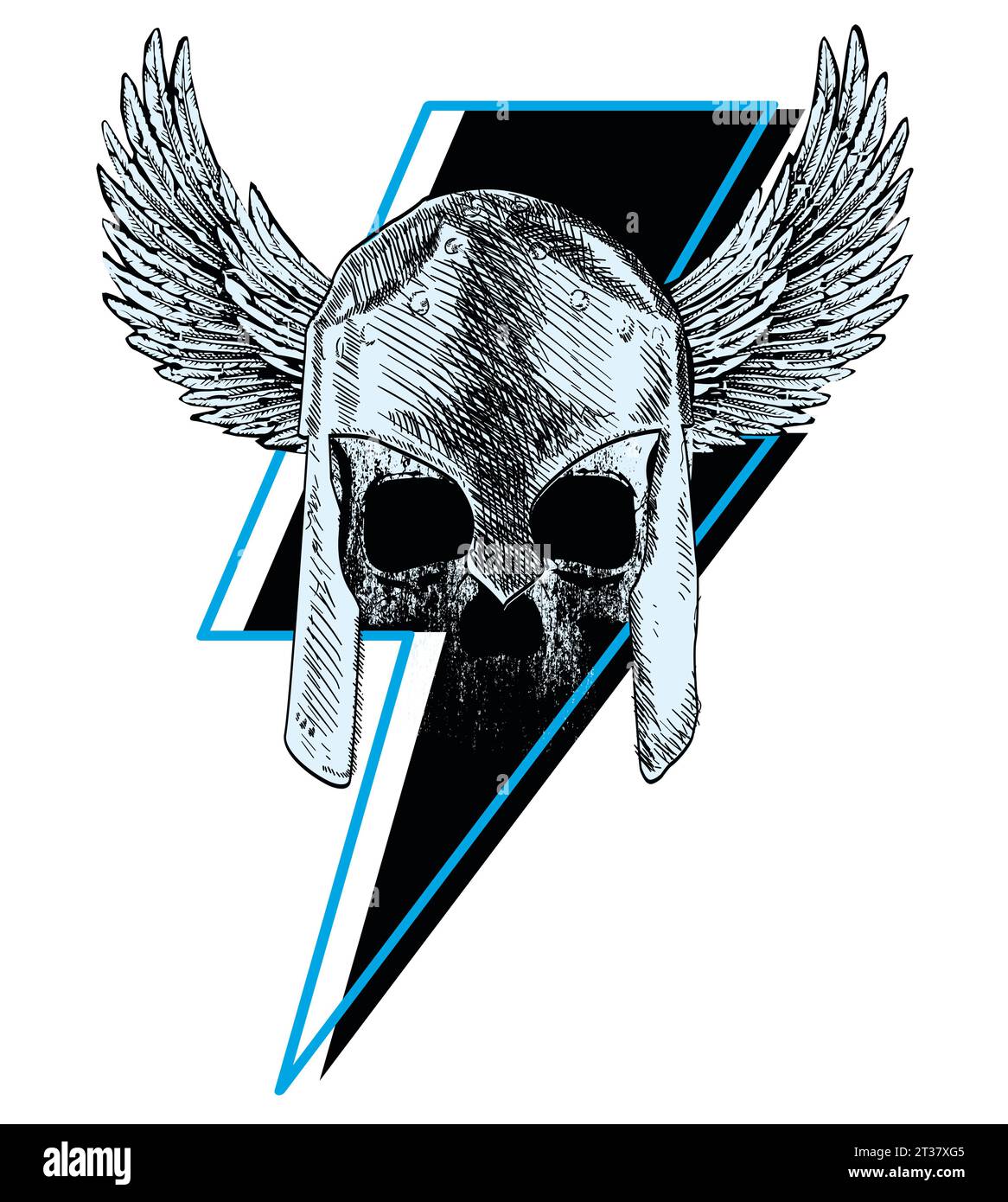 T-shirt design of a winged greek helmet with skull and the symbol of ...