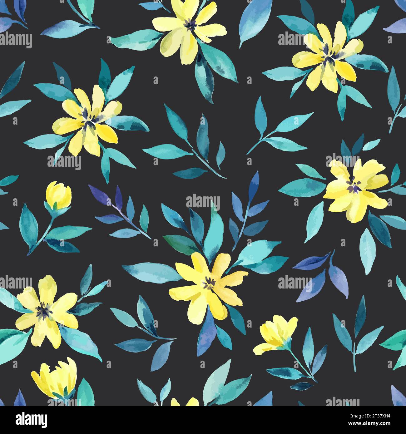 Watercolor seamless pattern with pretty delicate yellow flowers. Vector ...