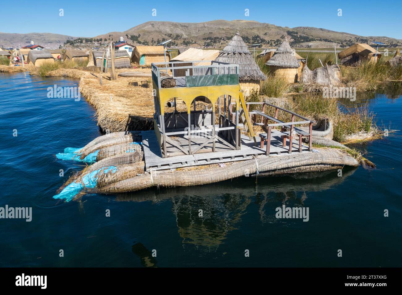 Traditional boat of floating islands of the Uros community. The Uros ...