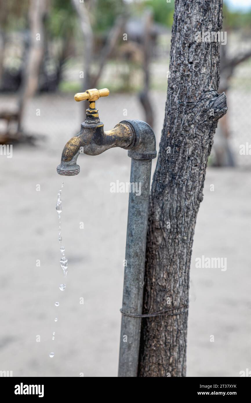 village african water shortage tap dripping, due to drought and global ...
