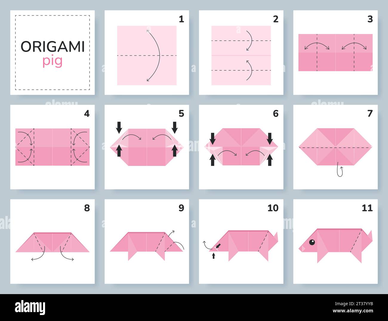 Origami tutorial for kids. Origami cute pig Stock Vector Image & Art ...