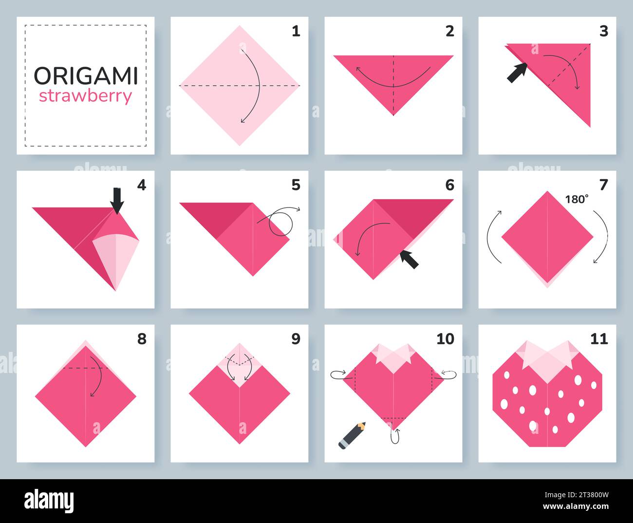 Origami tutorial for kids. Origami cute strawberry Stock Vector Image ...