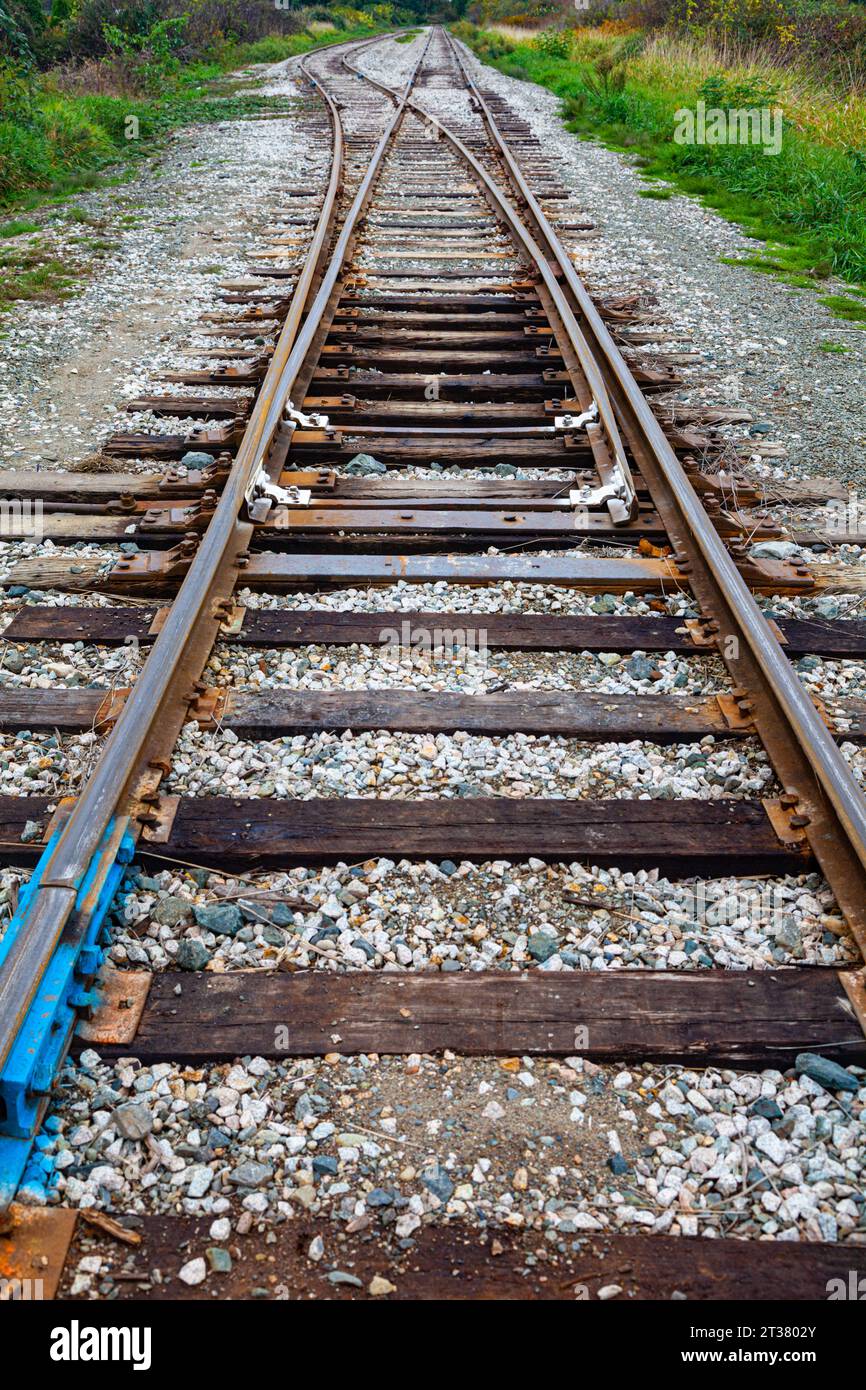 Directional railway points on a little used railway track in Richmond ...