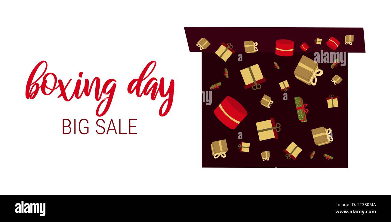 Boxing Day. Horizontal banner. Color Holiday Boxes. Gift boxes in a box ...