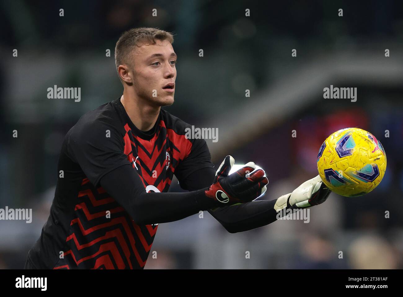 Milan, Italy. 22nd Oct, 2023. Lapo Nava of AC Milan during the warm up ...