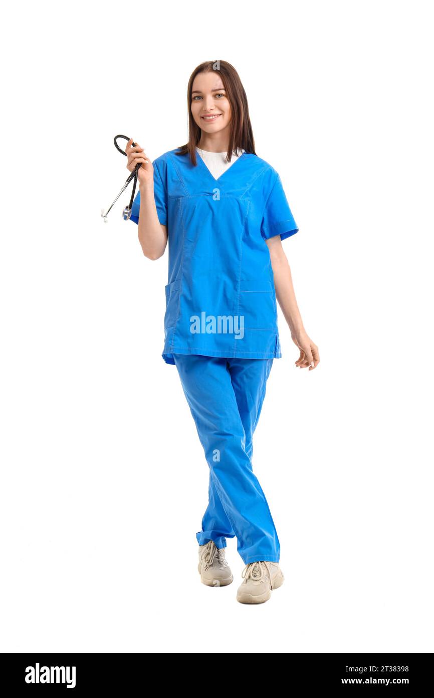 Female medical student on white background Stock Photo - Alamy