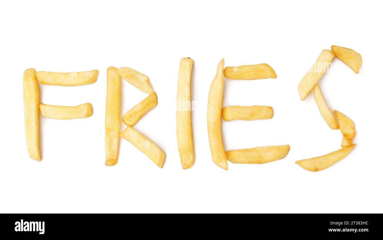 Word FRIES made of fried potato sticks on white background Stock Photo ...