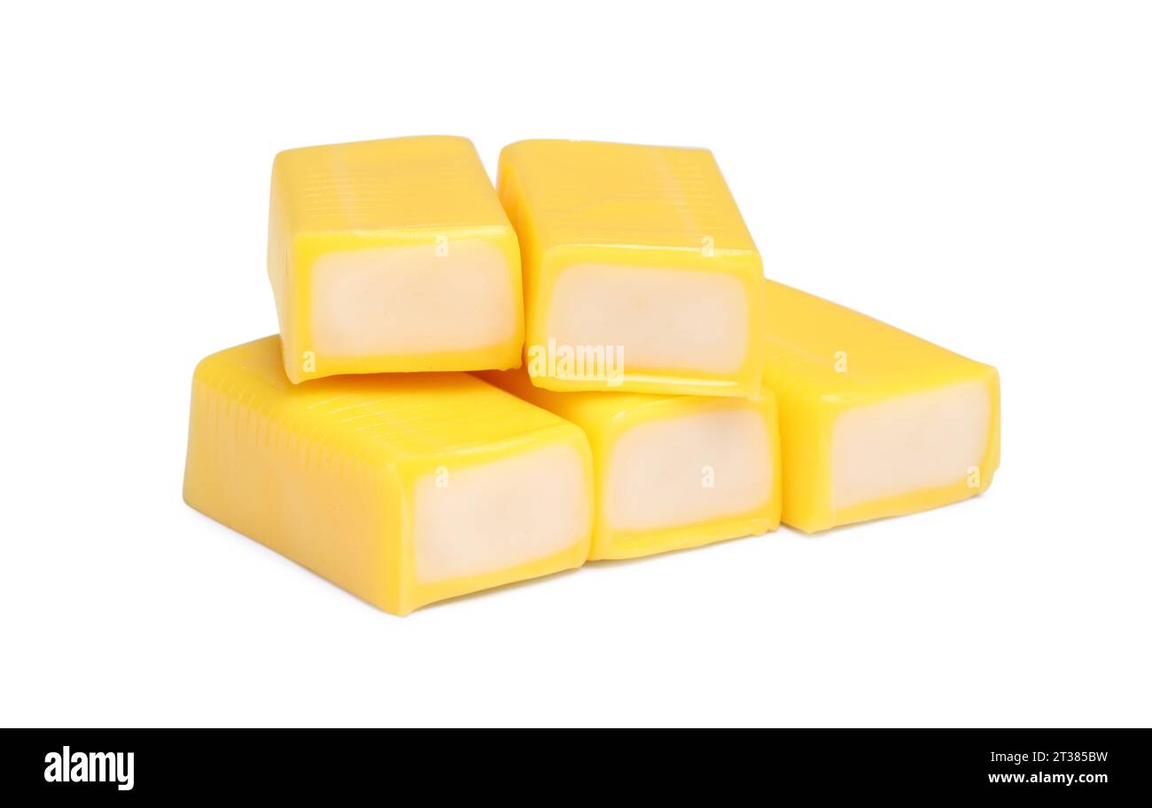 Tasty yellow bubble gums isolated on white Stock Photo - Alamy