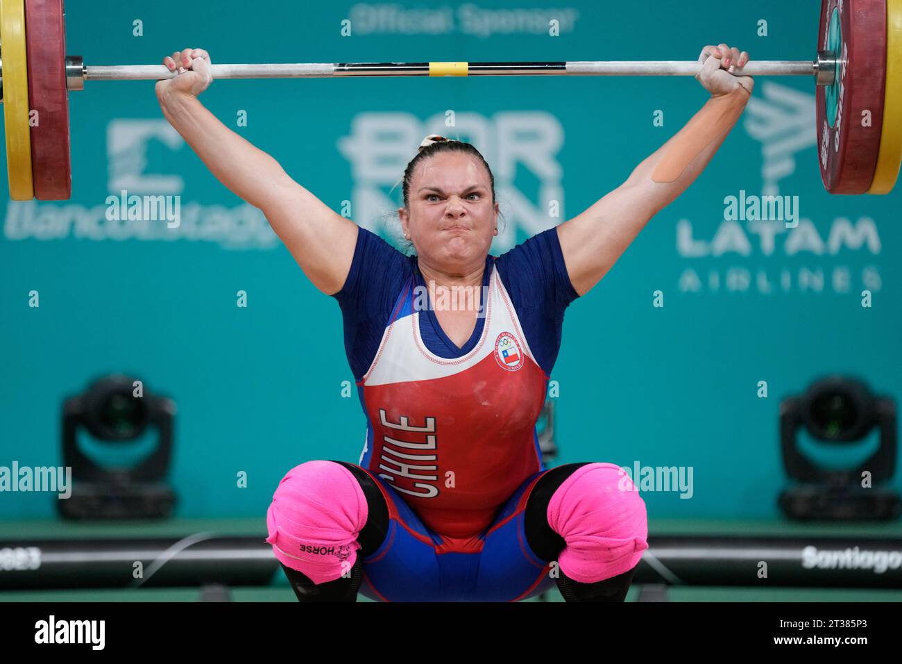 Chile's Maria Valdes lifting in the women's 81kg weightlifting event at ...