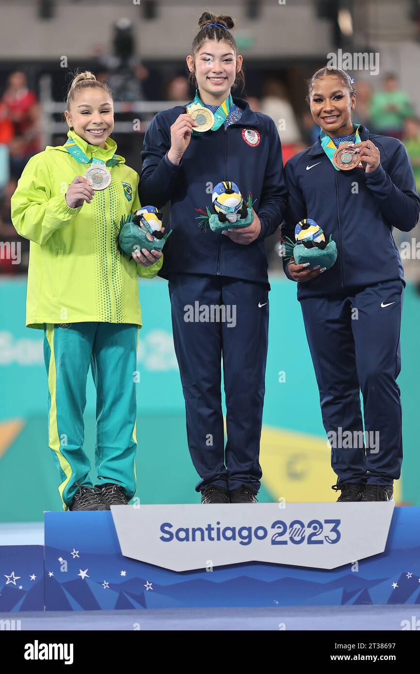 Santiago, Chile. 23rd Oct, 2023. Silver medal Flavia Saraiva of Brazil ...