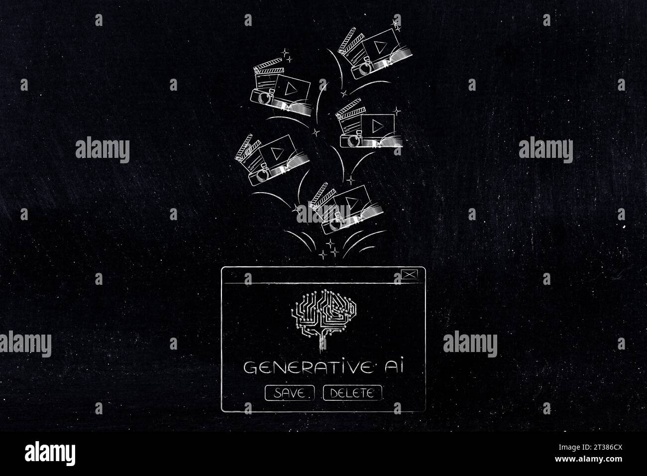 generative AI pop-up message with videos books and photos coming out of ...