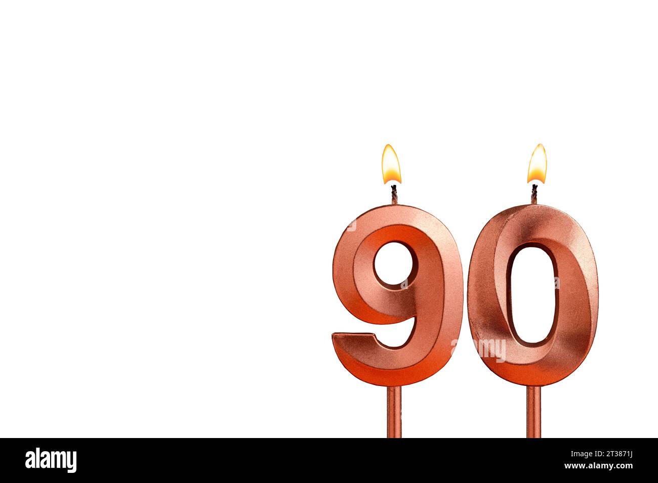 Burning candle number 90 for birthday on white background Stock Photo ...