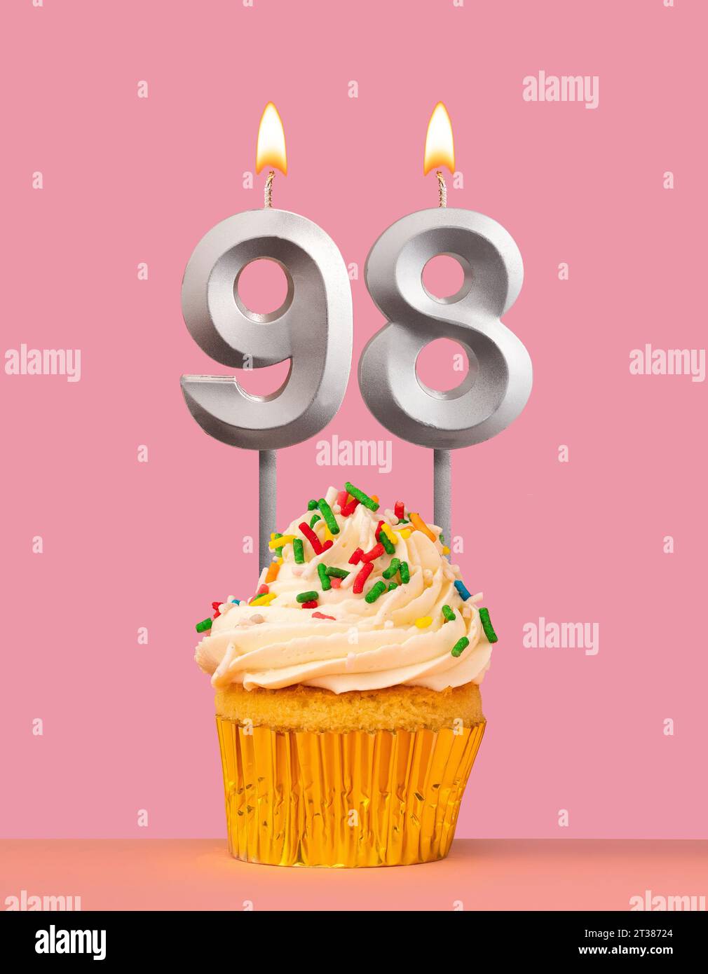 Number 98 candle with cupcake - Birthday card Stock Photo - Alamy
