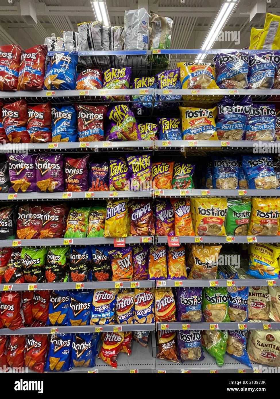 Grovetown, Ga USA - 08 06 23: Walmart grocery store Doritos Takis chips ...