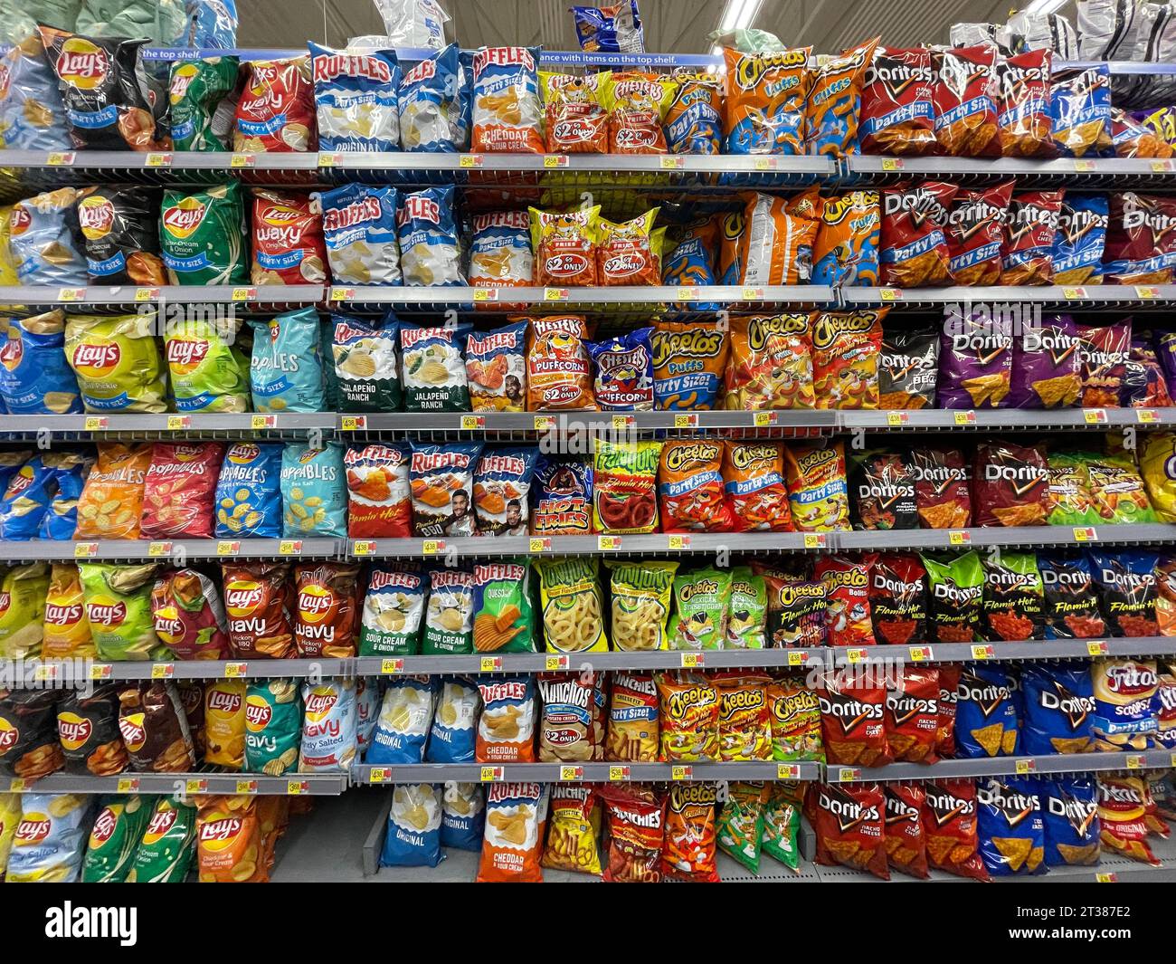 Grovetown, Ga USA - 08 06 23: Walmart grocery store chip section wide ...
