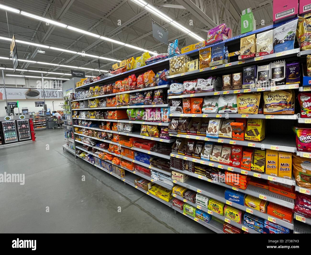 Grovetown, Ga USA - 08 06 23: Walmart grocery store candy asile side ...