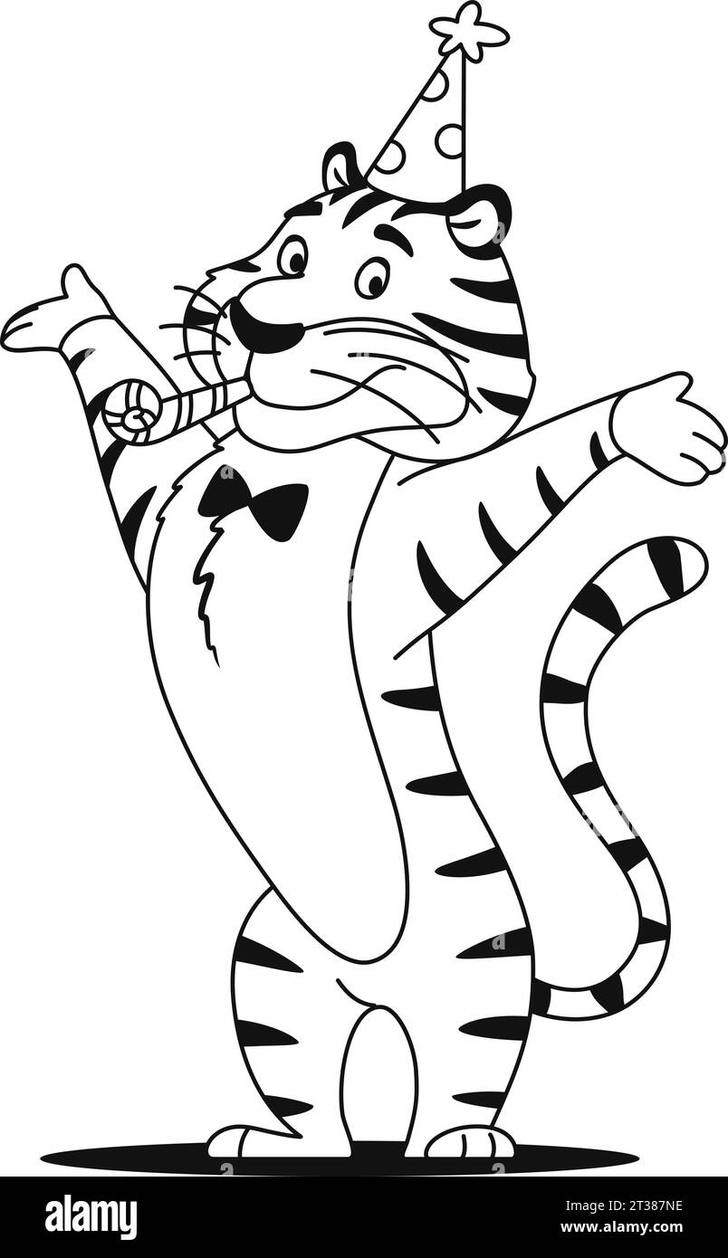 Coloring page. Cartoon adorable smiling tiger Stock Vector Image & Art ...