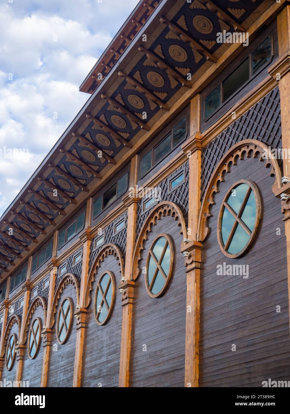 Part of a wooden structure. Theater made of wood. Architecture made ...