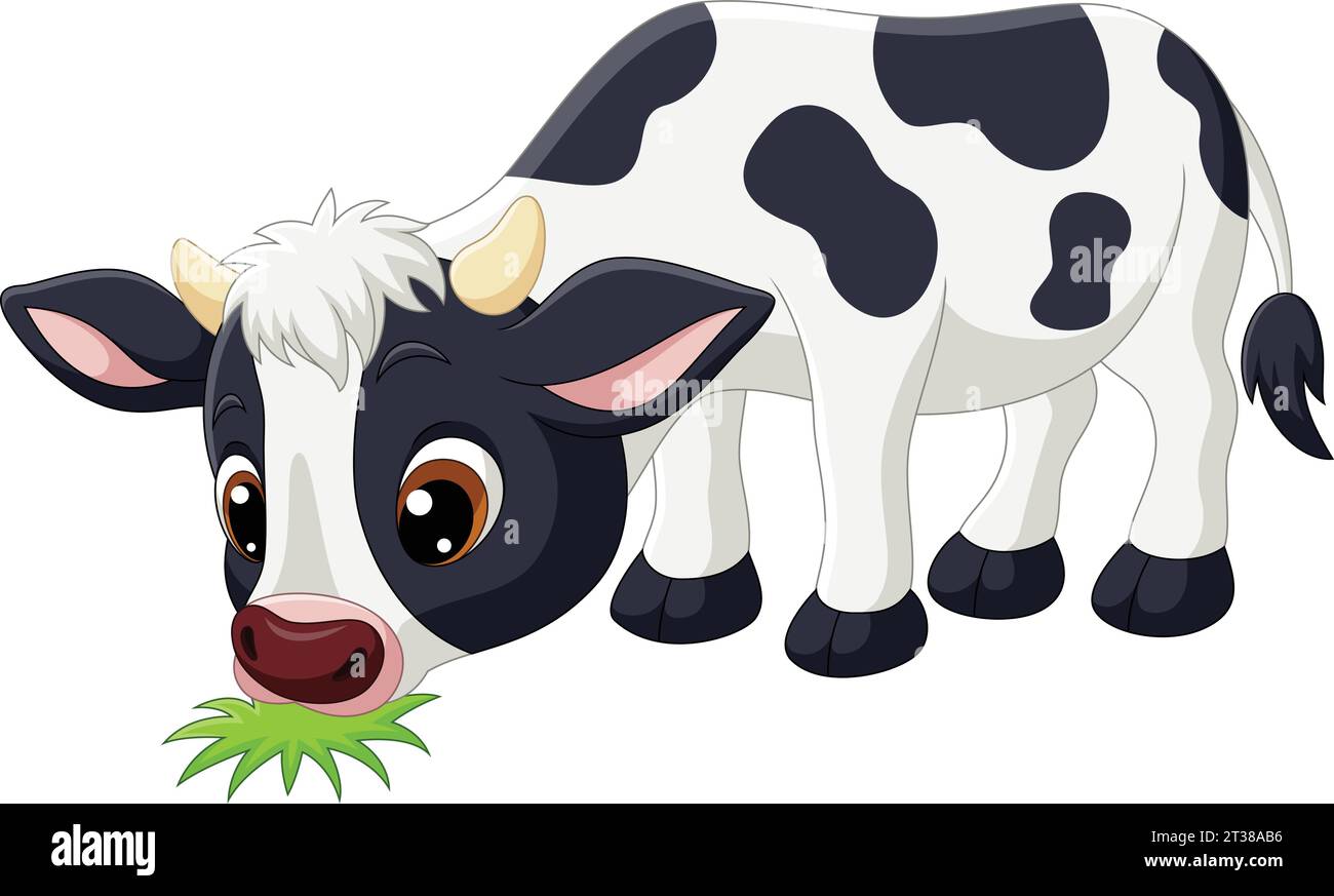 Cute little cow cartoon eating grass Stock Vector Image & Art - Alamy