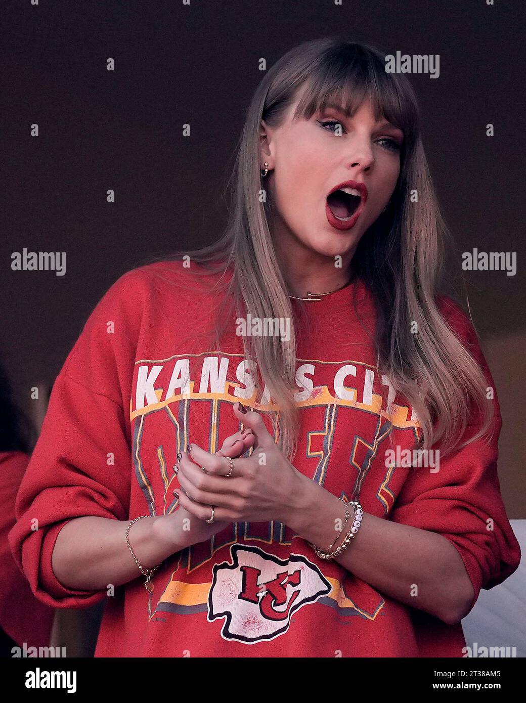 Taylor Swift wears a friendship bracelet with Kansas City Chiefs tight end Travis Kelce's number ...