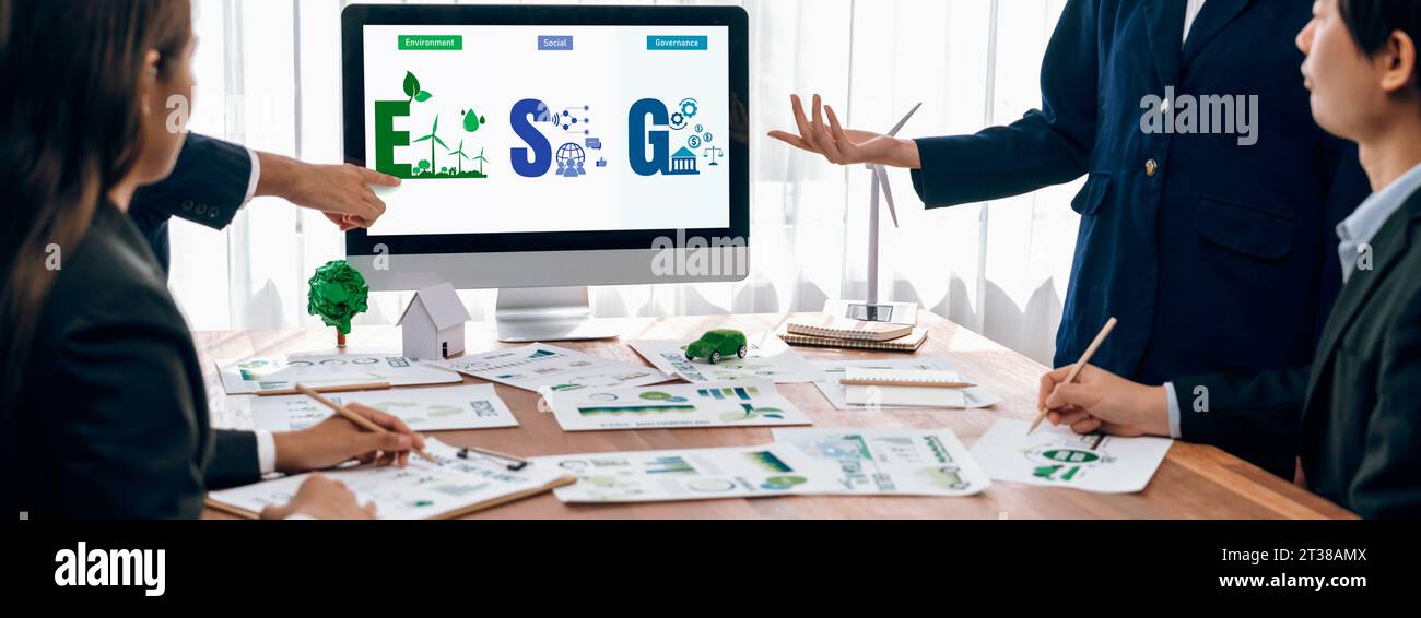 ESG environmental social governance display on laptop on eco-friendly ...