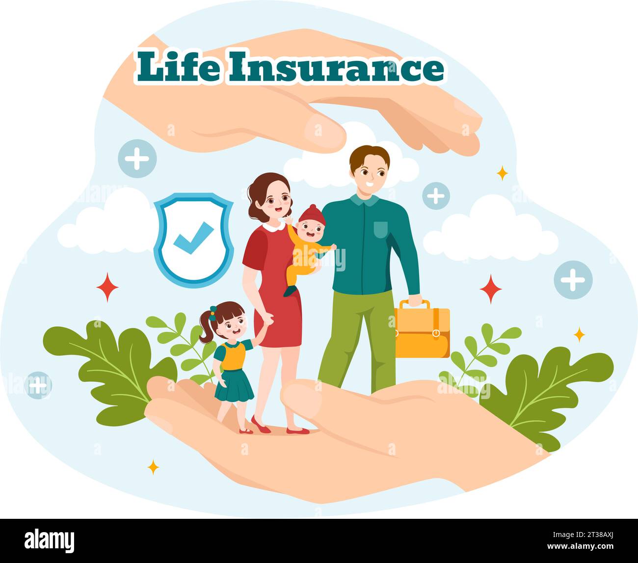 Life Insurance Vector Illustration with Check Marks, Shield and ...