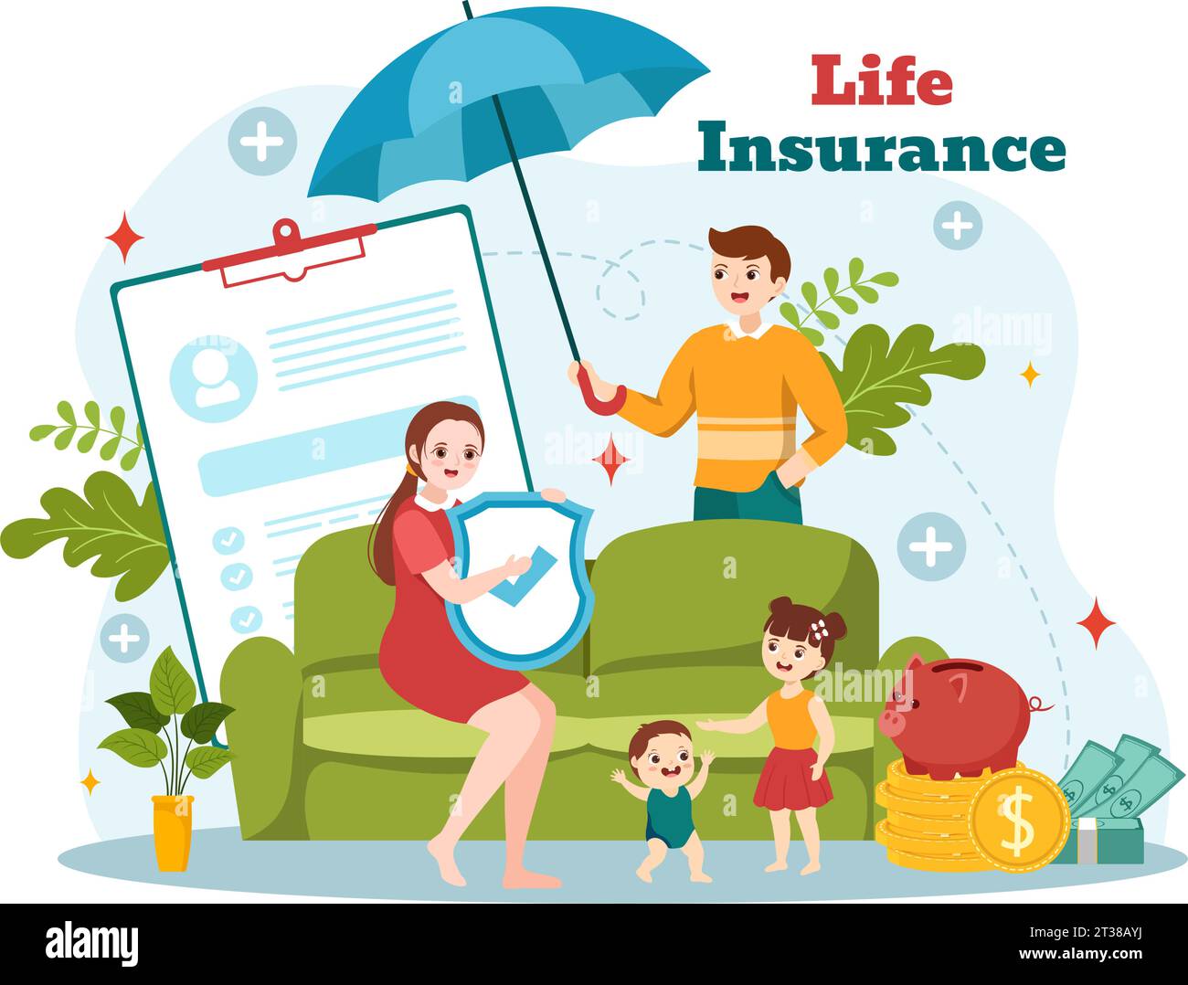 Life Insurance Vector Illustration with Check Marks, Shield and ...