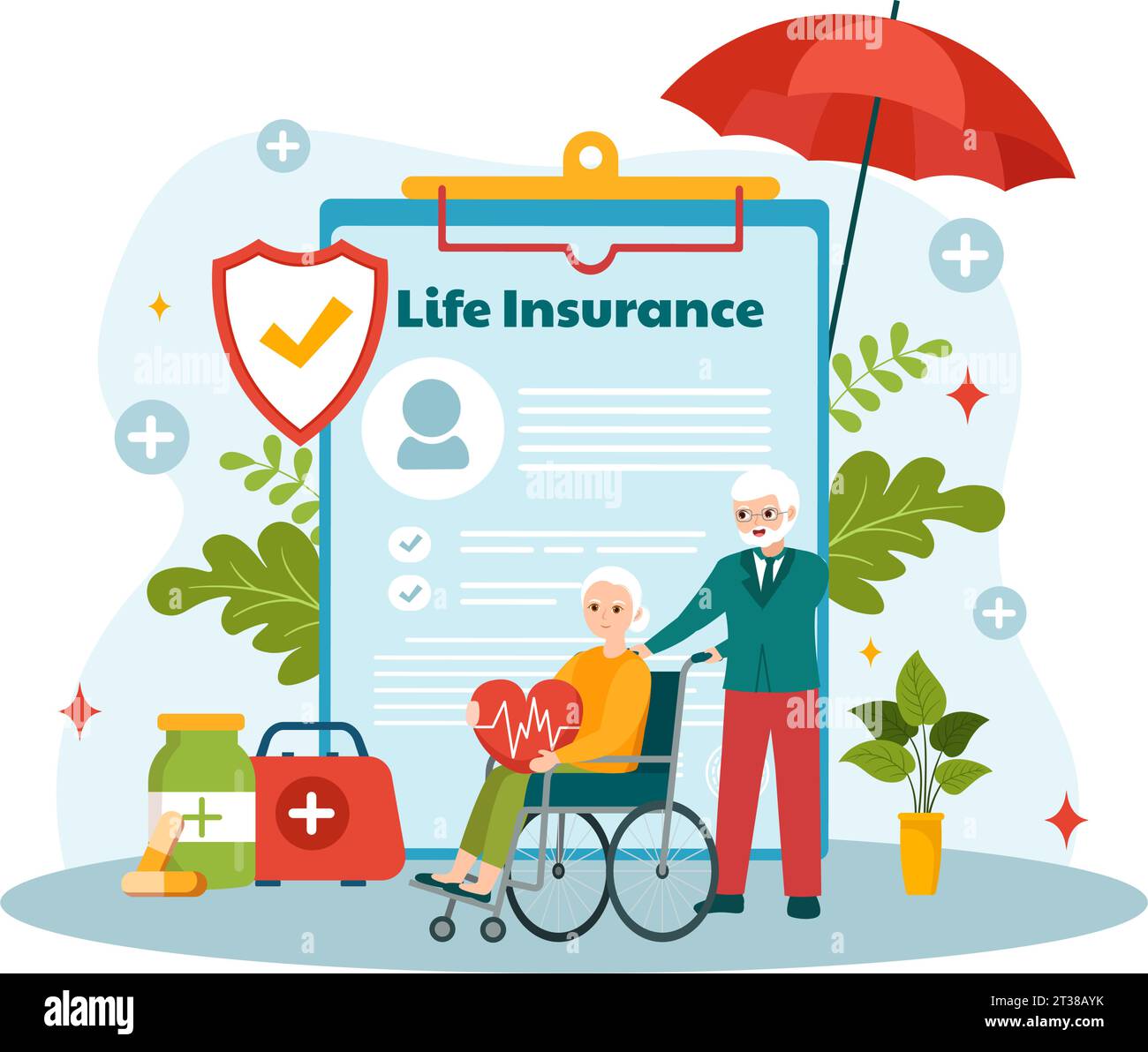 Life Insurance Vector Illustration with Check Marks, Shield and ...
